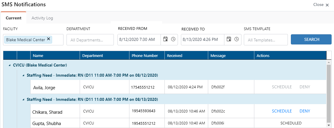 Staffing Dashboard - SMS / Text Notifications